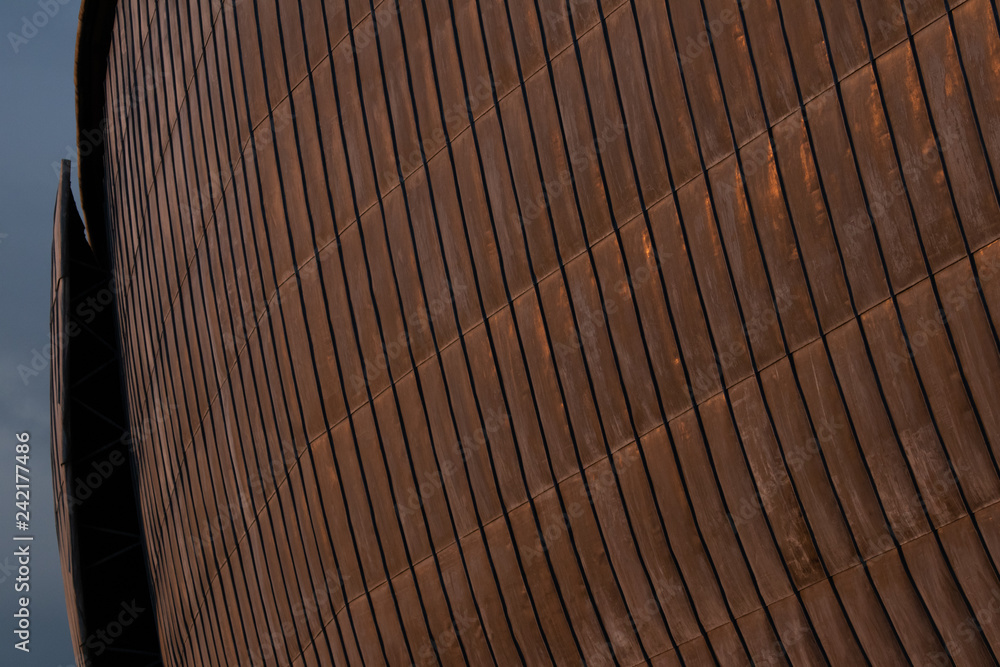 Geometric and parallel lines, details of rusty steel structural sheets ...