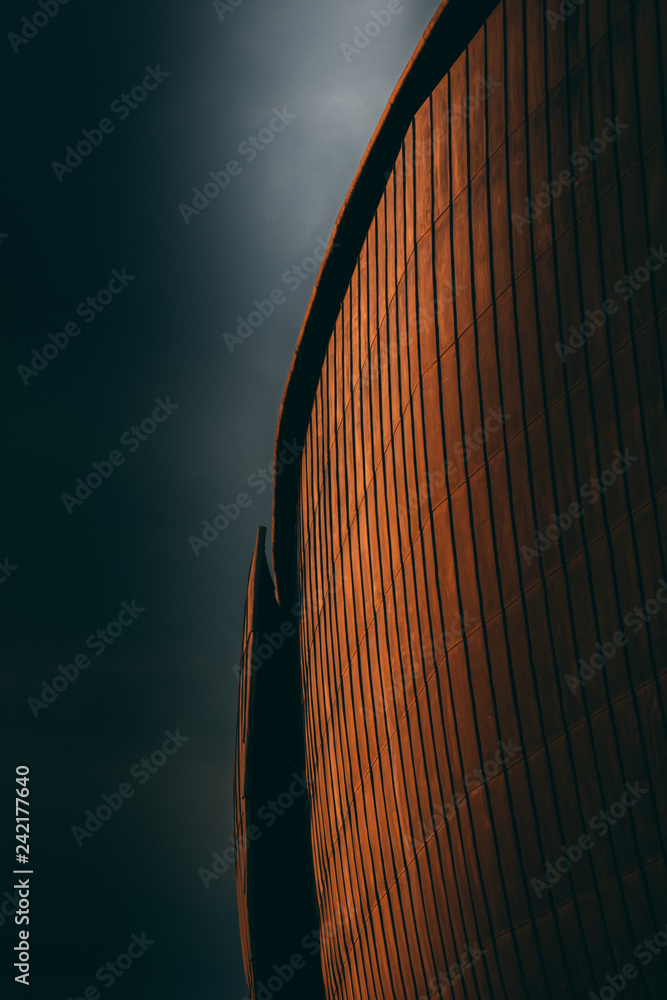 Geometric and parallel lines, details of rusty steel structural sheets ...