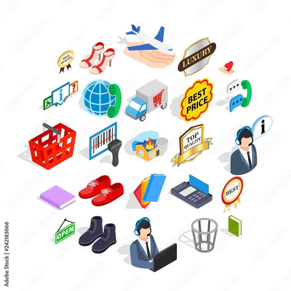 Publicity icons set. Isometric set of 25 publicity vector icons for web ...
