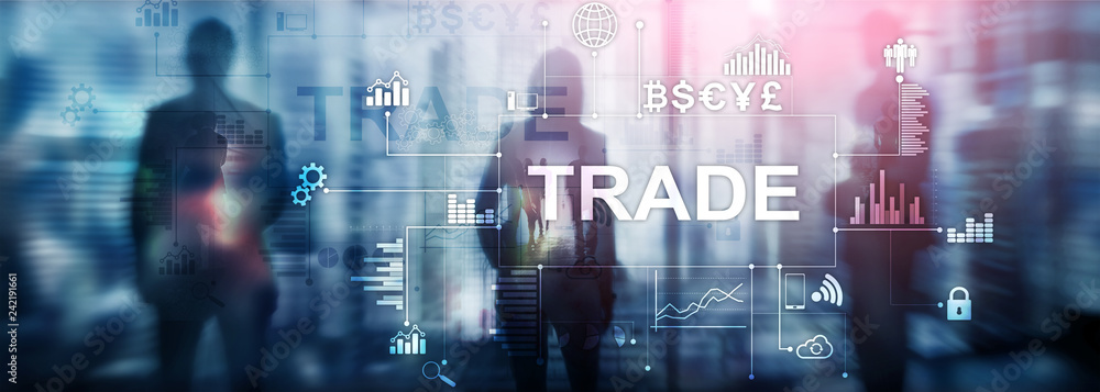 Stock trading candlestick chart and diagrams on blurred office center ...