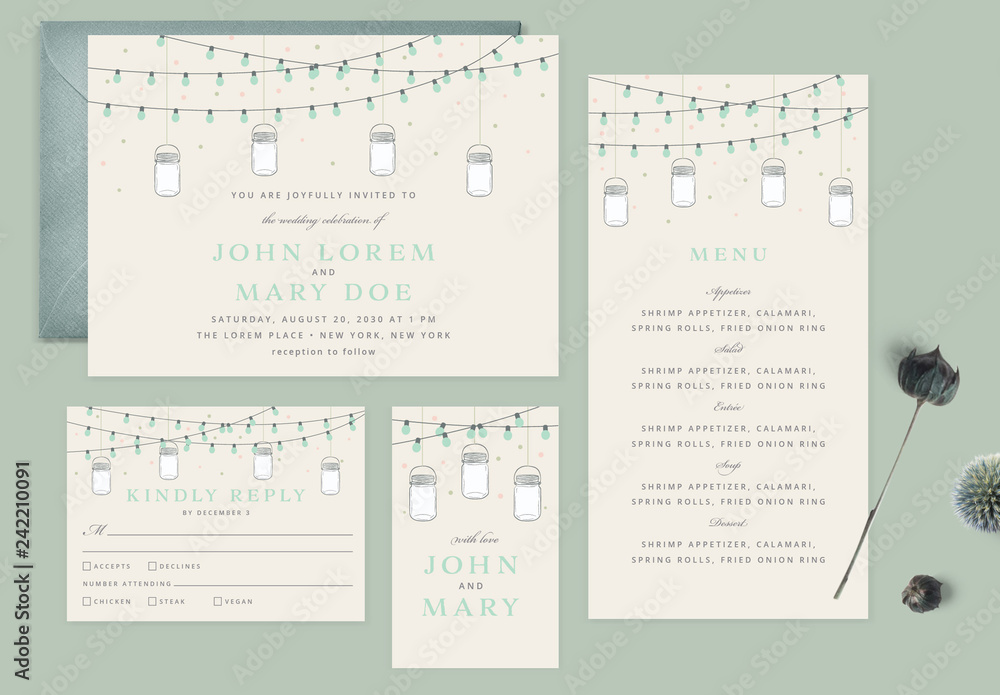 Boho Wedding Invitation Layout Set Stock Template | Adobe Stock