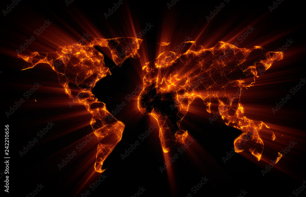 World map with orange glow, illustration Stock Illustration | Adobe Stock