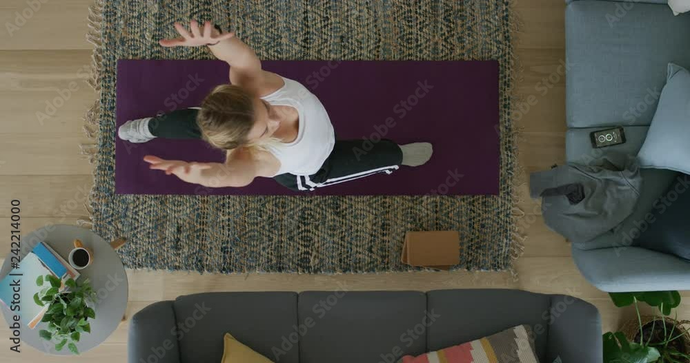 overhead view healthy yoga woman practicing at home enjoying healthy ...