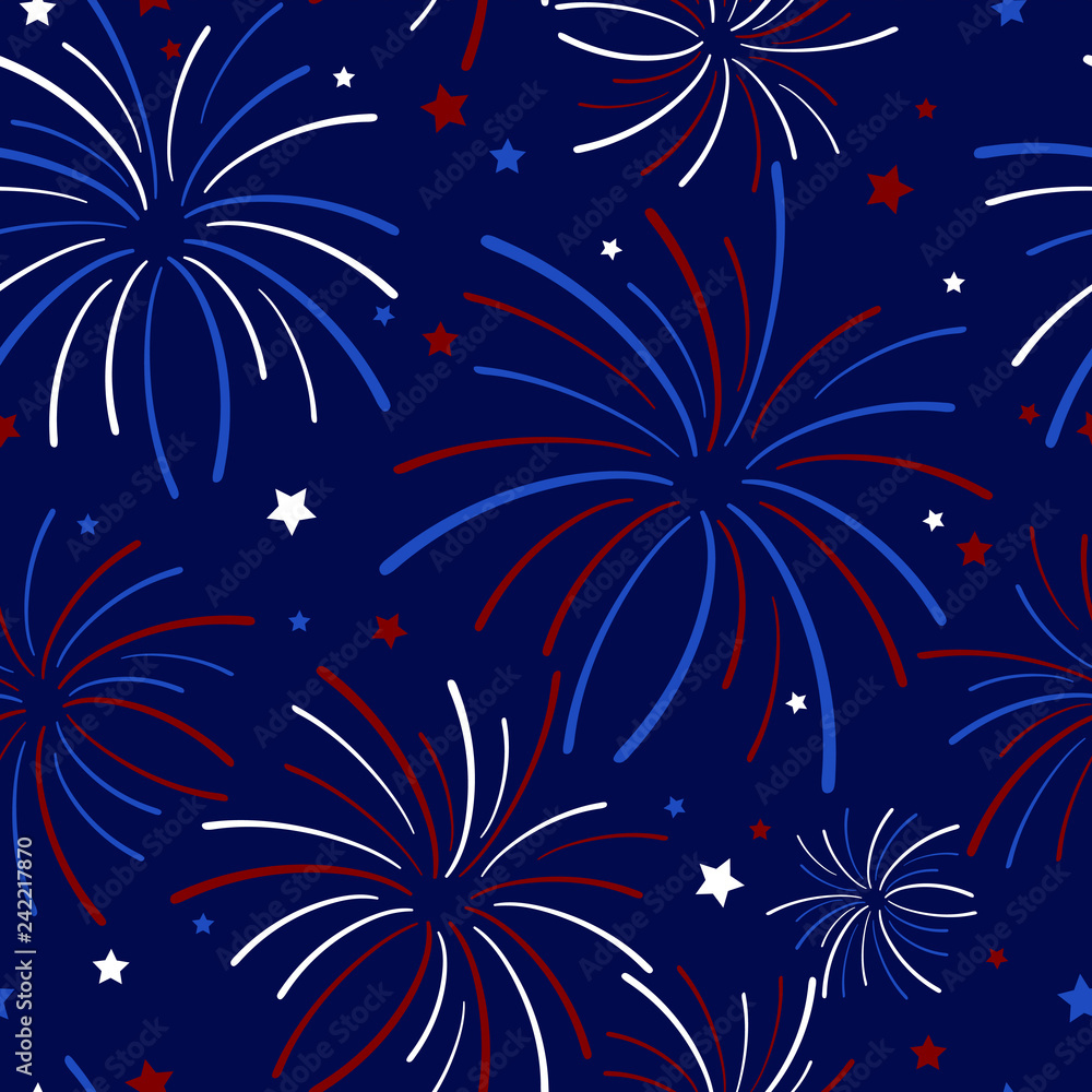 Fireworks and Stars Seamless Pattern - Festive exploding fireworks and ...