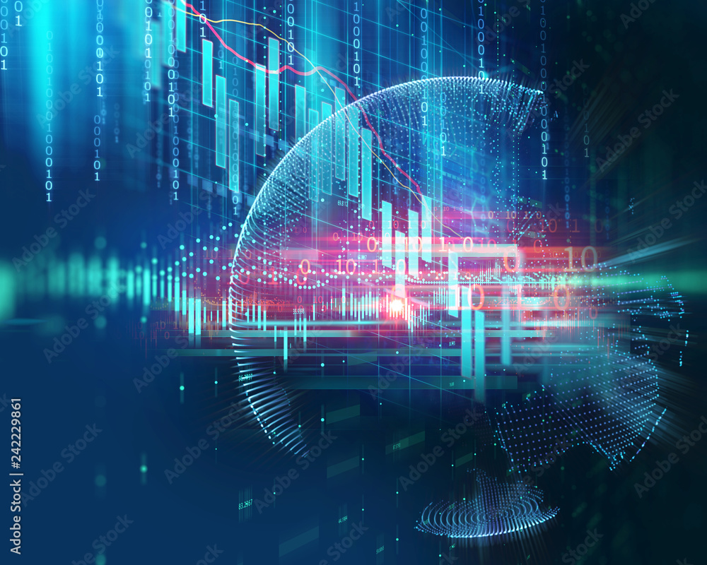 stock market investment graph with indicator and volume data. Stock ...