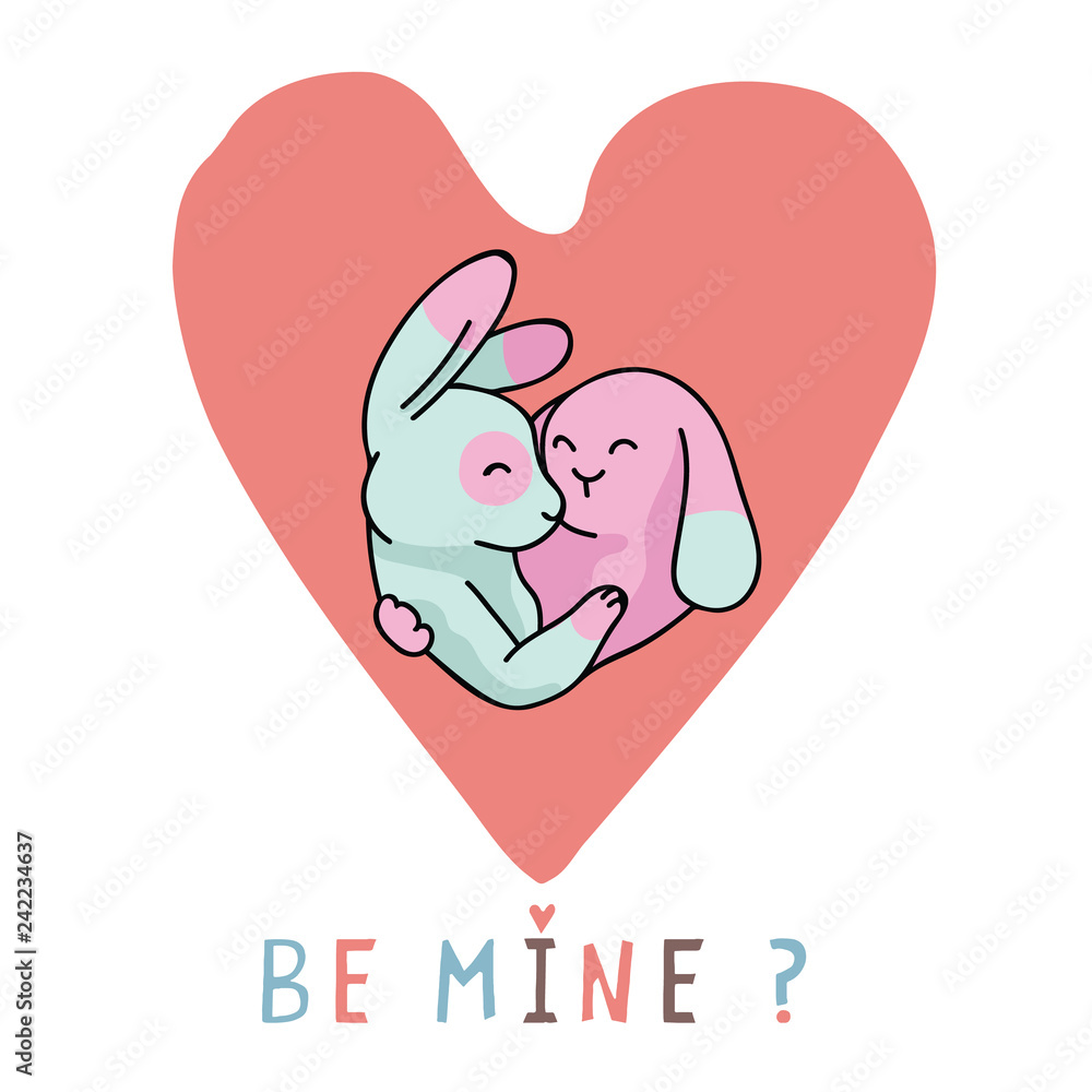 Two Cartoon Animals Hugging