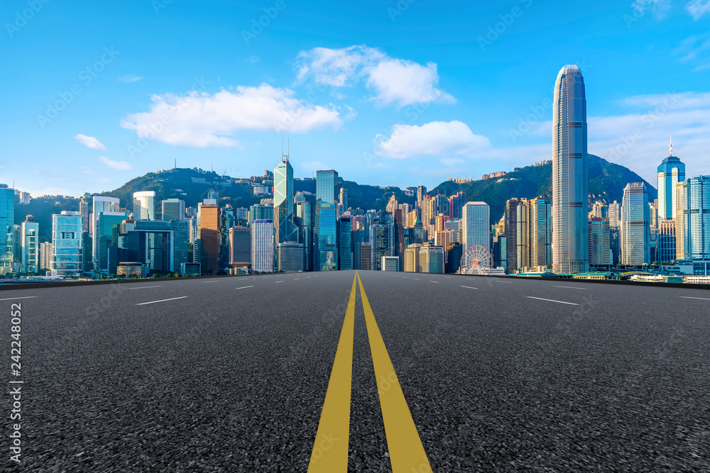 Air highway asphalt road and office building of commercial building in ...