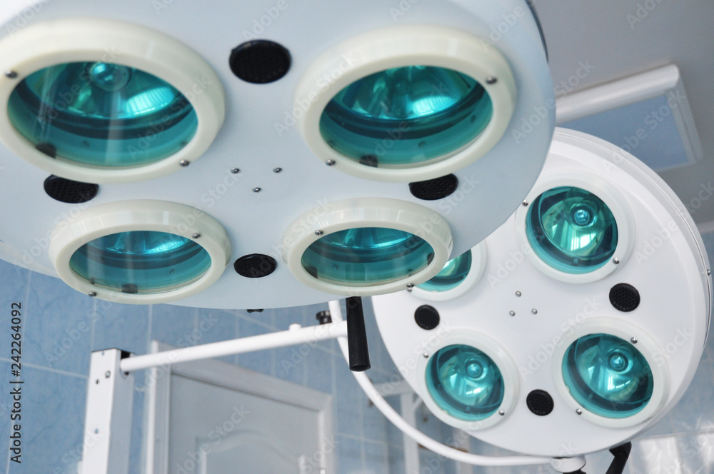 Surgical, operating lamp. Surgical lamps in operation hospital room ...