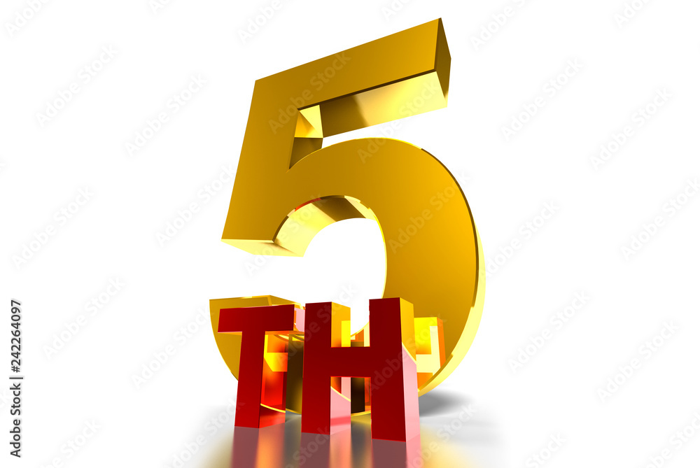 5 years anniversary,5 th gold 3d white background. Stock Illustration ...