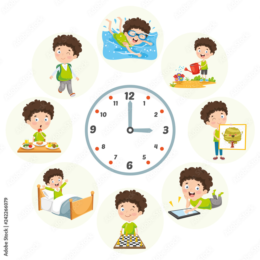 Vector Illustration Of Kids Daily Routine Activities Stock Vector ...