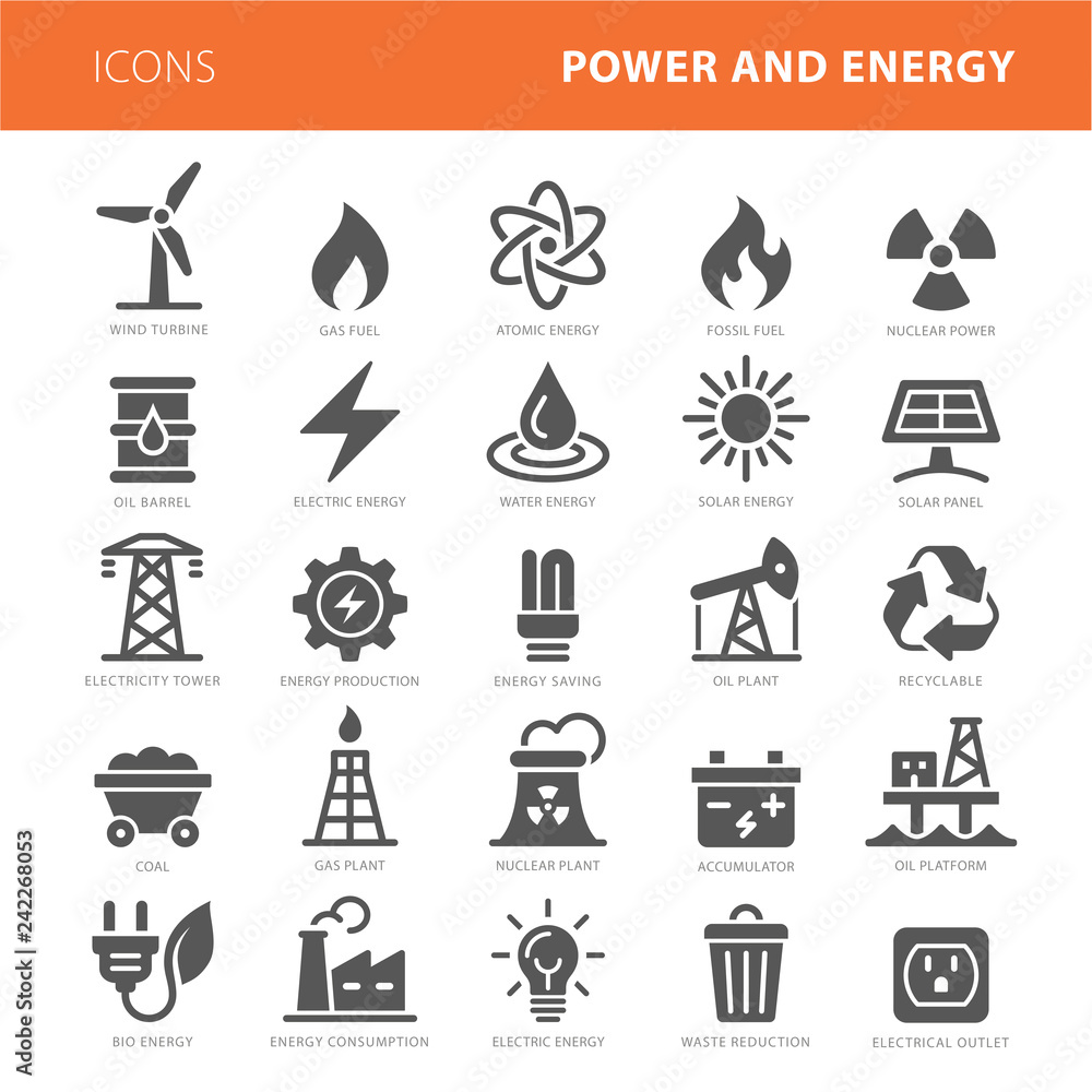 Energy icons grey vector illustration set Stock Vector | Adobe Stock