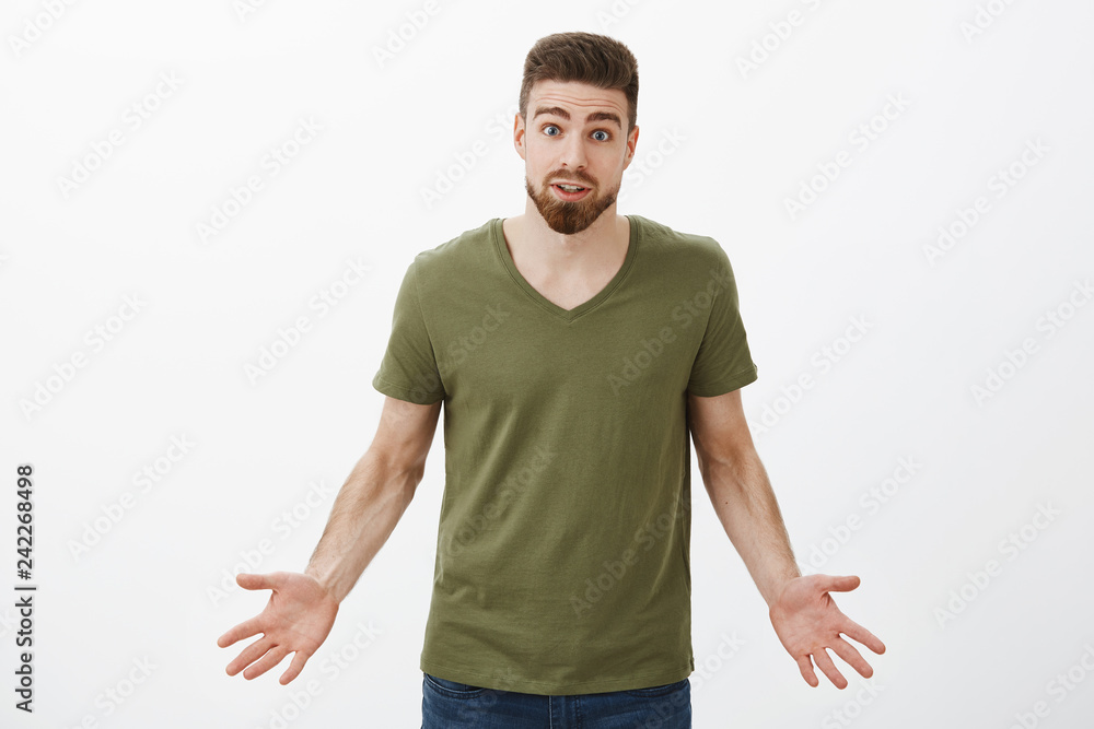 What I did wrong, explain. Portrait of confused and desperate clingy ...