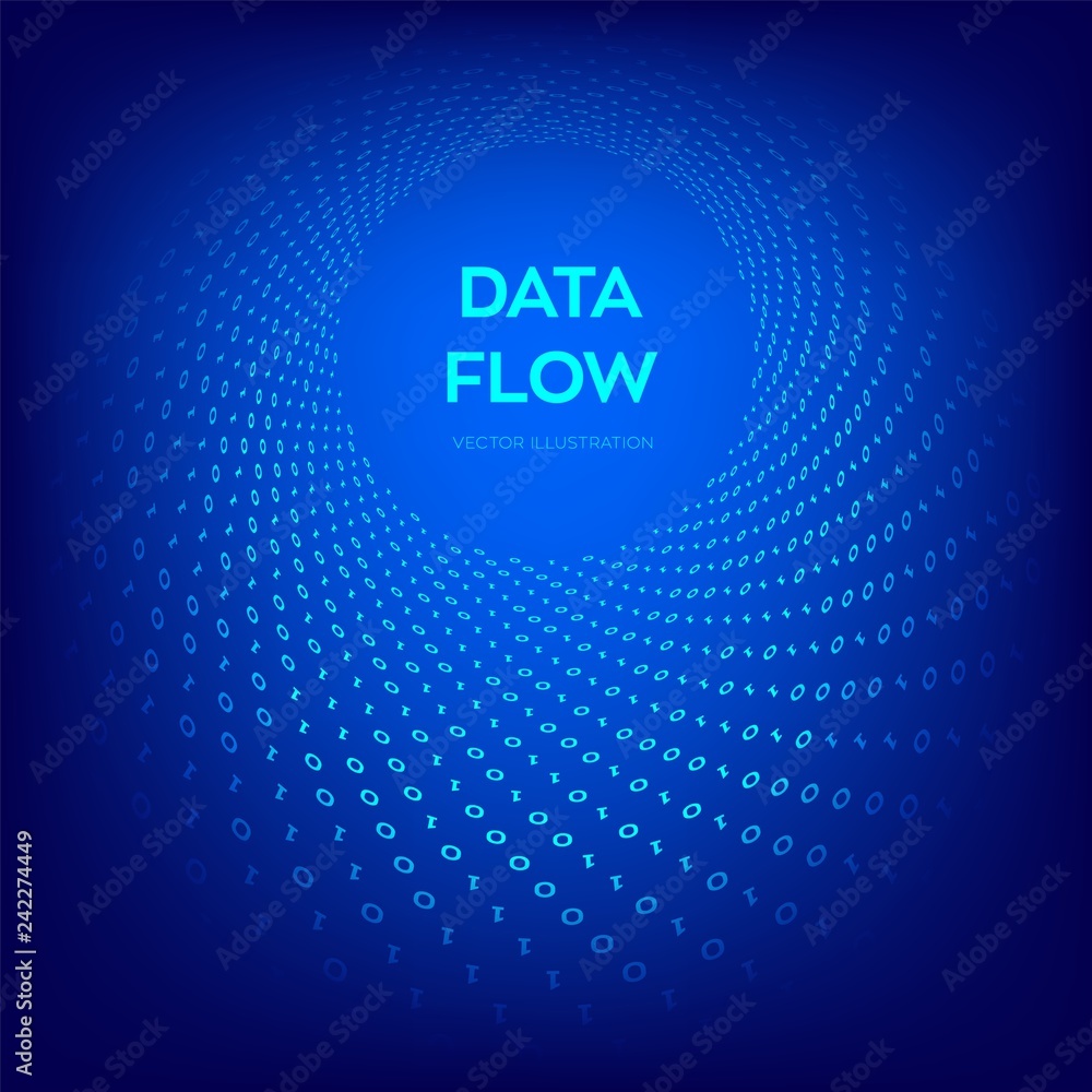 Data Flow Digital Code Binary Data Flow Big Data Virtual Tunnel Warp Coding Programming Or