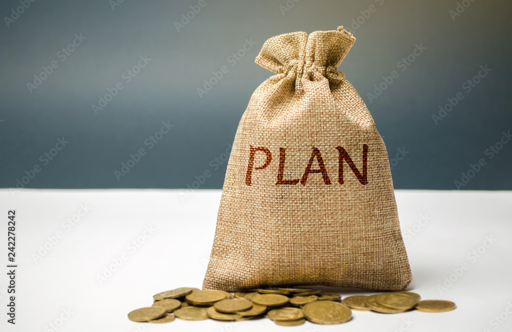 Money bag with coins and the word Plan. Personal financial planning ...
