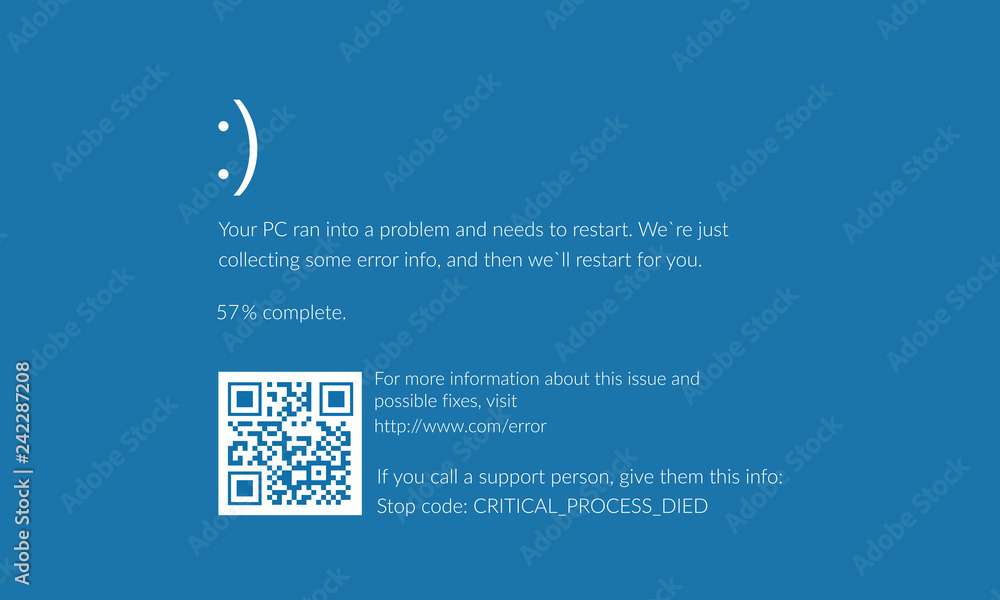 Blue Screen of Death (BSOD). System Crash Report Background. Vector ...