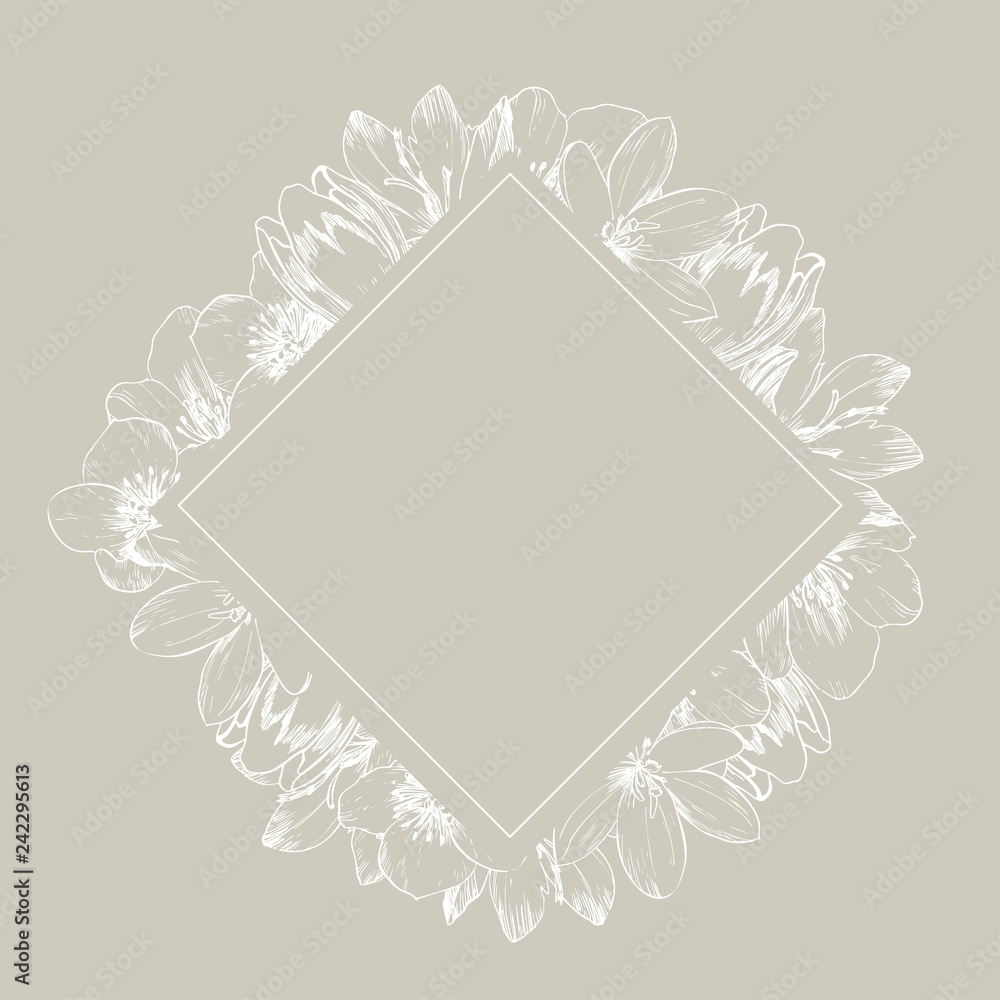 Frame with spring flowers. Ready postcard. Botanical illustration ...