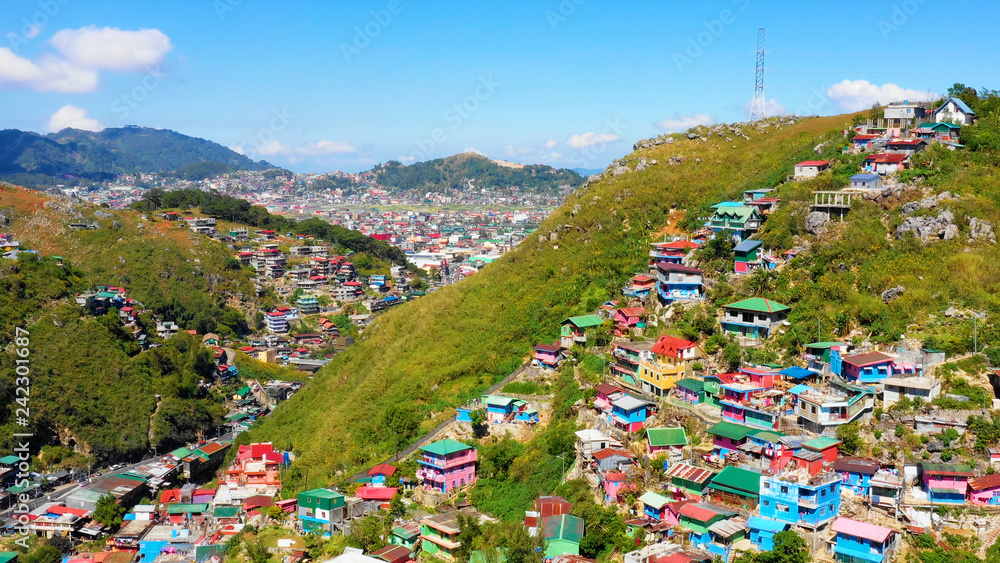Colorful Houses in aerial view, La Trinidad, Benguet, Philippines Stock ...