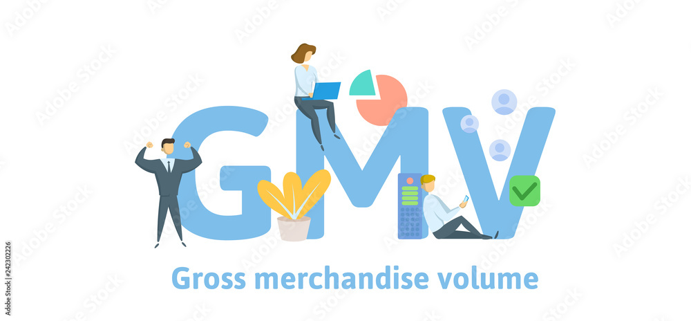 GMV, Gross Merchandise Volume. Concept with keywords, letters and icons ...