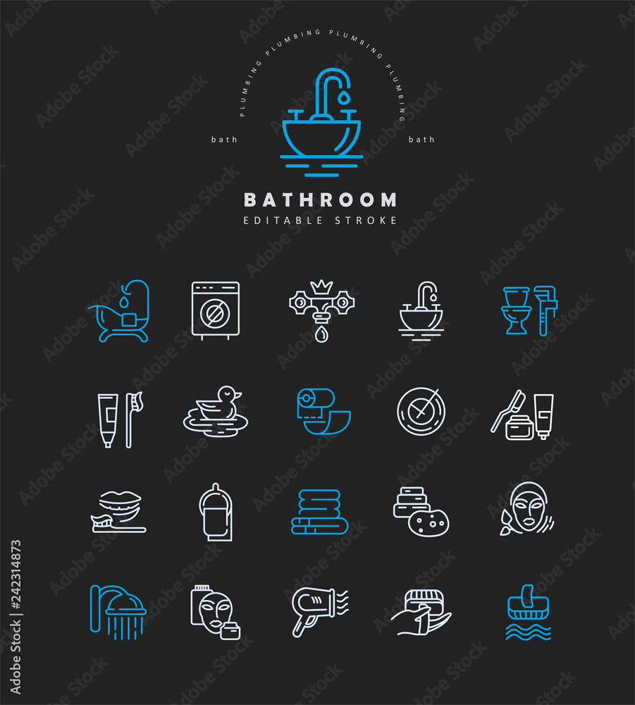 Vector icon and logo of bathroom. Editable outline stroke size. Line ...