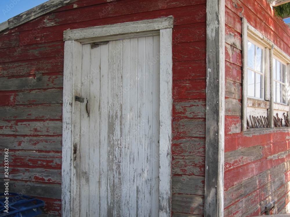 Old Vintage Rustic Farm House Shack Barn Door and Window with Peeling ...