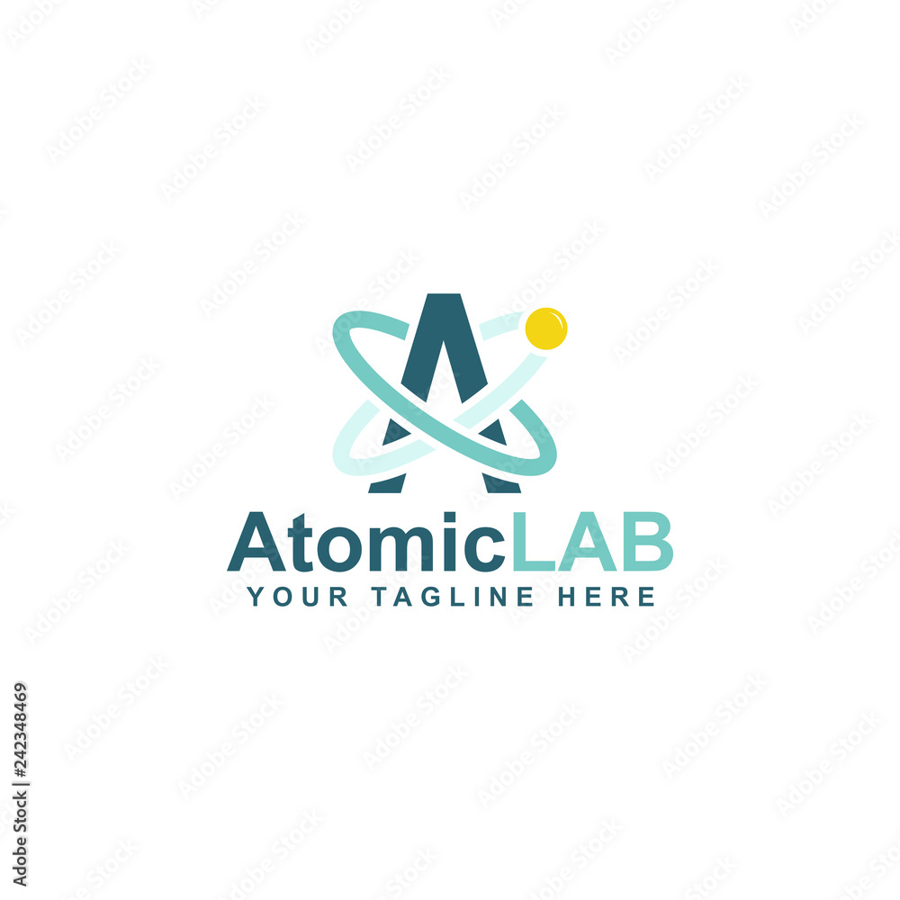 atomic logo design, electron particles Stock Vector | Adobe Stock