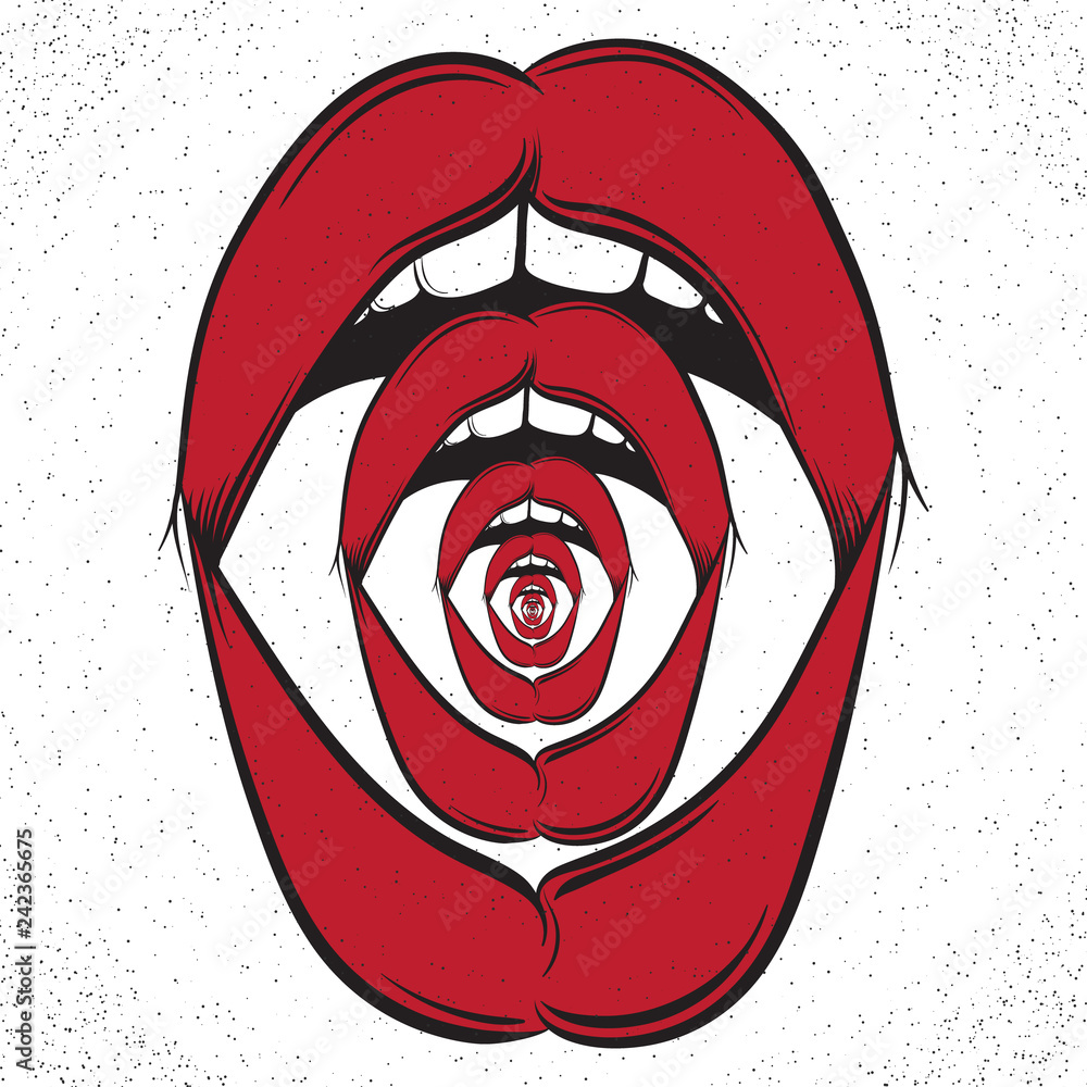 Vector illustration of weird open screaming mouth made in hand drawn ...