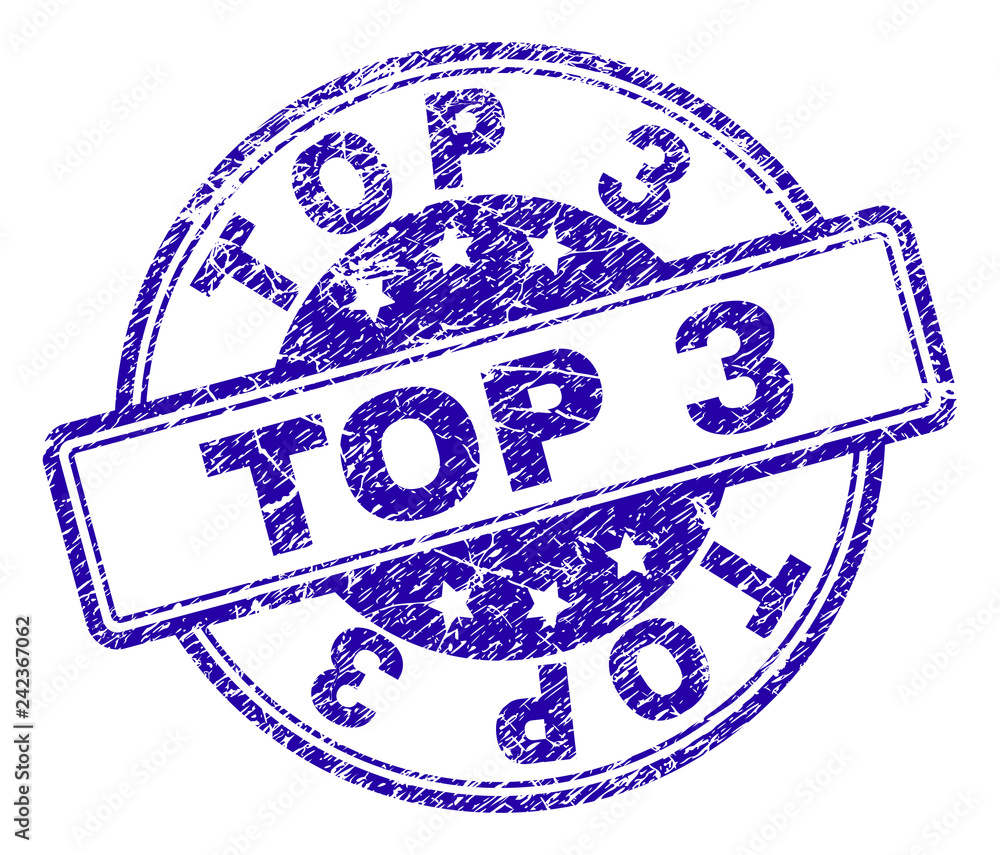 Vetor de TOP 3 stamp seal watermark with distress texture. Designed ...