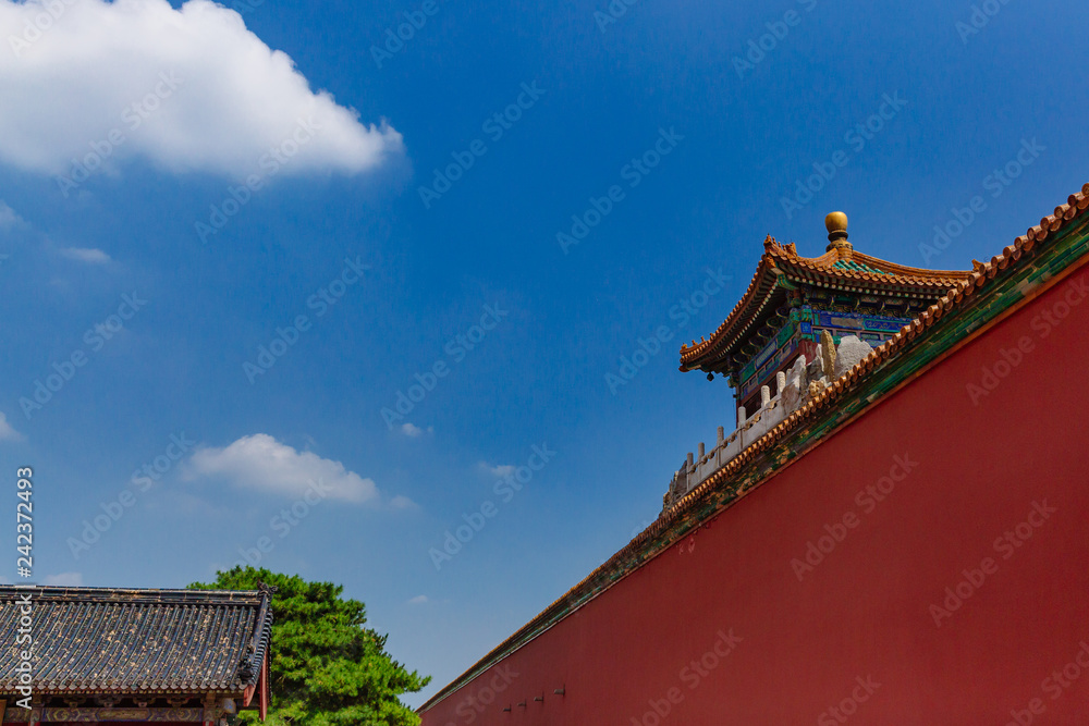 Traditional Chinese red wall architecture in Forbidden City, in Beijing ...