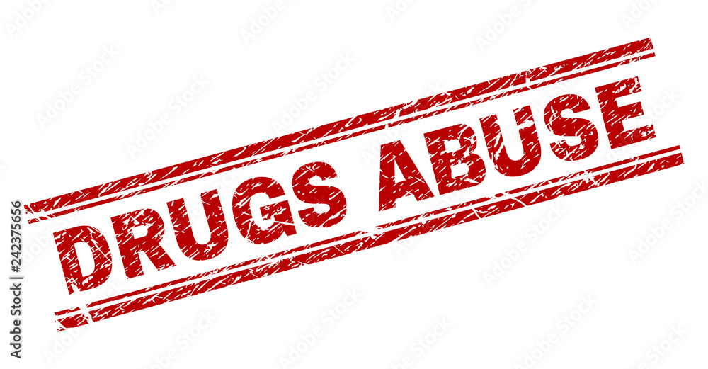 DRUGS ABUSE seal print with grunge texture. Red vector rubber print of ...
