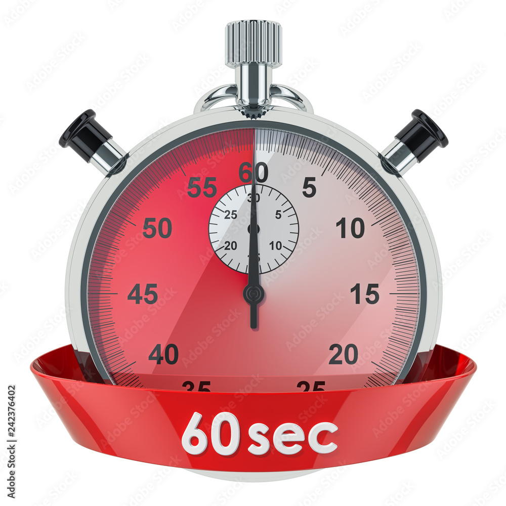 Stopwatch with 60 seconds timer. 3D rendering isolated on white ...