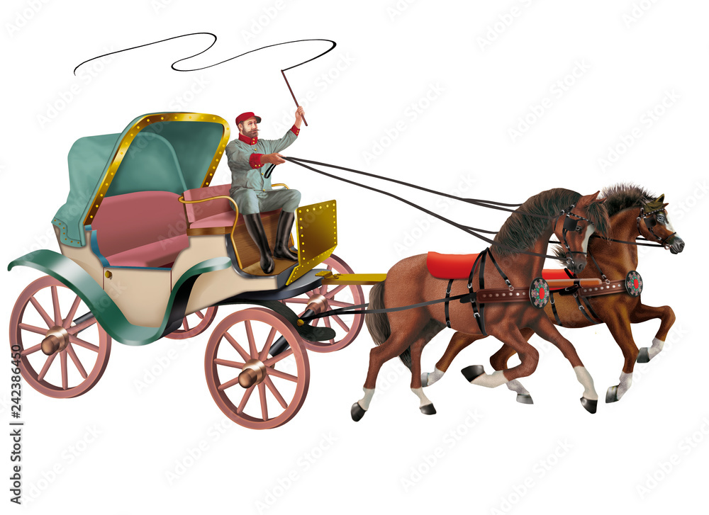 carrosse, cocher, calèche, carriole, transport, vieux, cheval marron ...