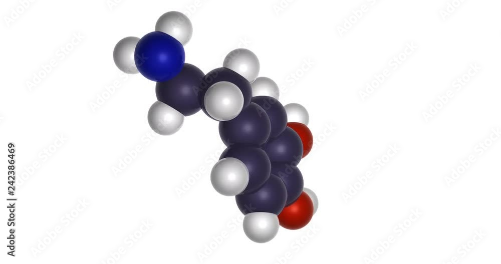 3d chemical structure of dopamin molecule, neurotransmitter, signaling ...