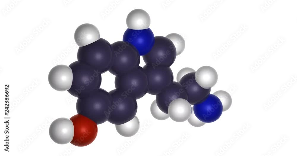 3d chemical structure of serotonin molecule (5HT), neurotransmitter and ...
