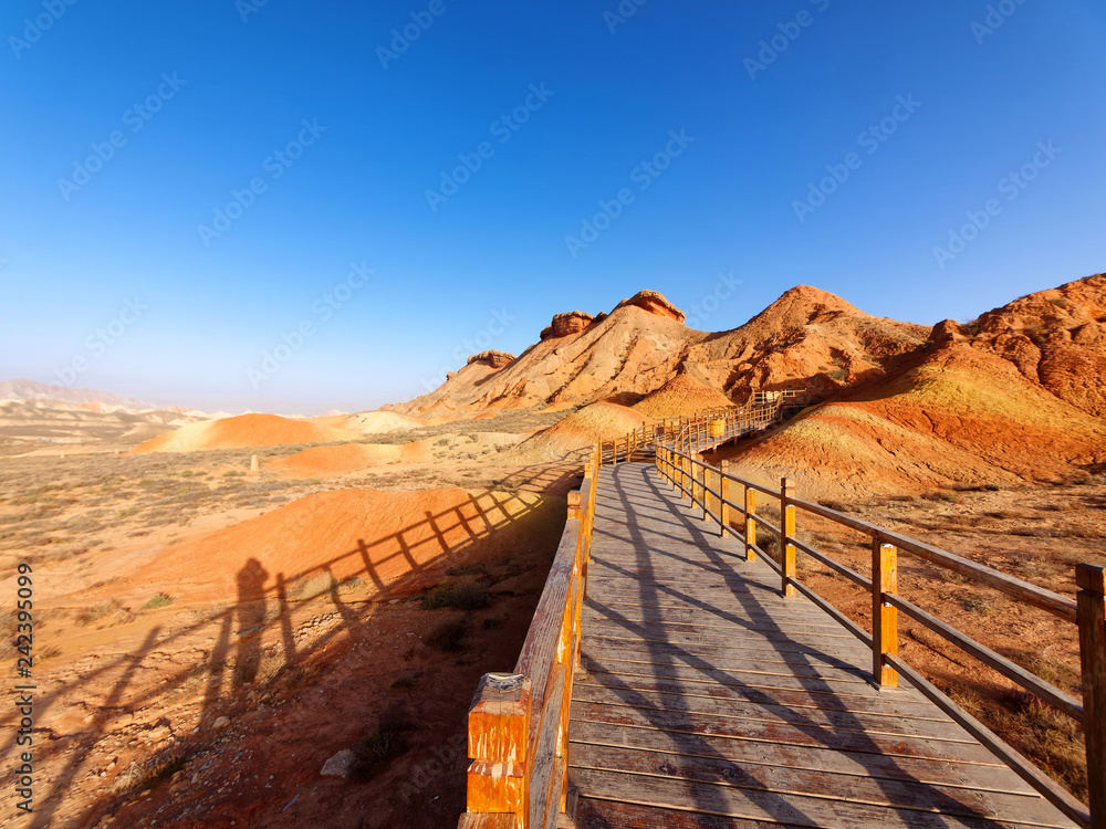 Walking paths around sandstone rock formation at Zhangye National ...