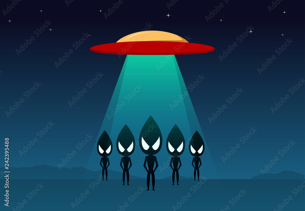 Group of alien arrived on earth by UFO, vector art Stock Vector | Adobe ...