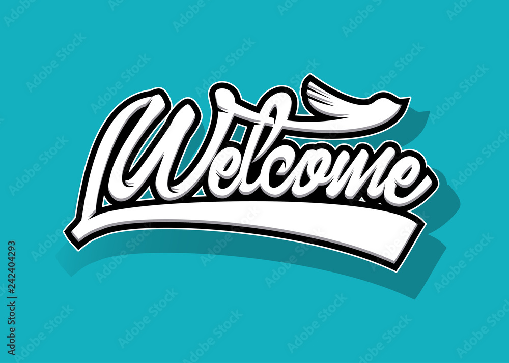 welcome lettering sign, handrawn logotype, vector illustration for ...