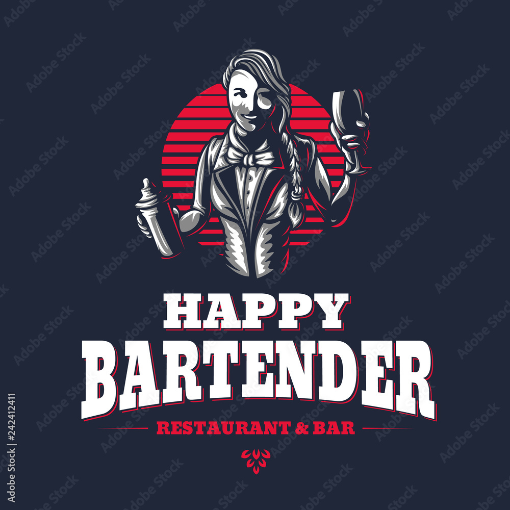 Happy woman bartender or barman young girl at work silhouette with ...