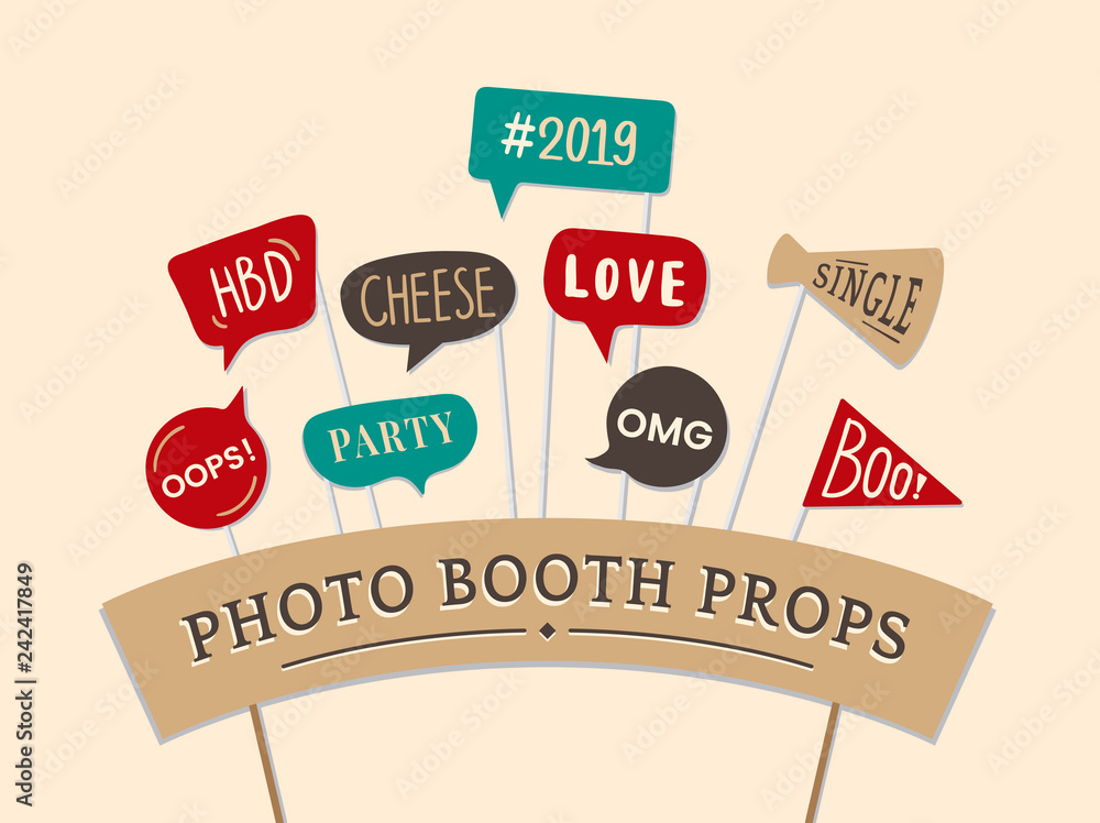 Word expressions set for party photo booth props vector Stock Vector ...