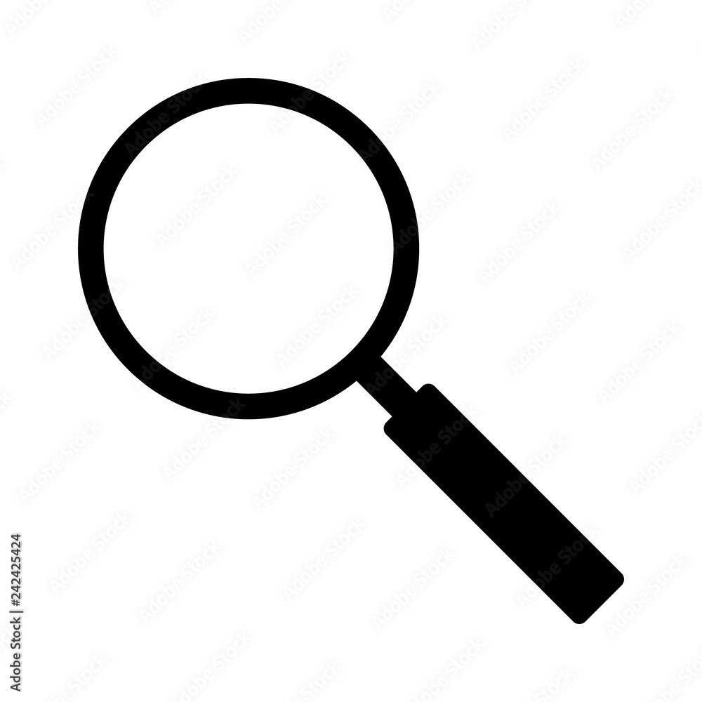 Magnifying glass search or detective investigation flat vector icon for ...
