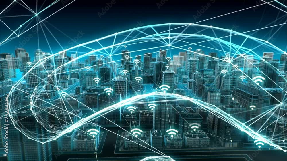 Wireless smart sensor icon on Smart city, connecting 'WI FI' icon, IoT ...