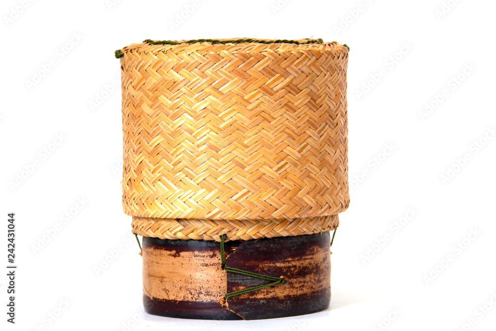 bamboo container for holding cooked glutinous rice. Kratip rice. Rice ...