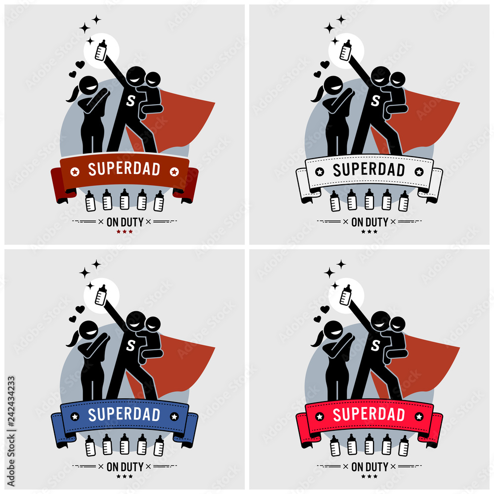 Super daddy or superdad logo design. Vector artwork of a father being a ...