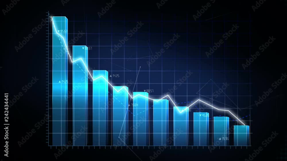 Animated Stock Market charts and bar graphs. decrease blue line. 4k ...