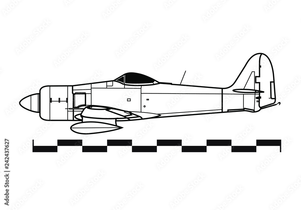 Hawker SEA FURY. Outline drawing Stock Vector | Adobe Stock