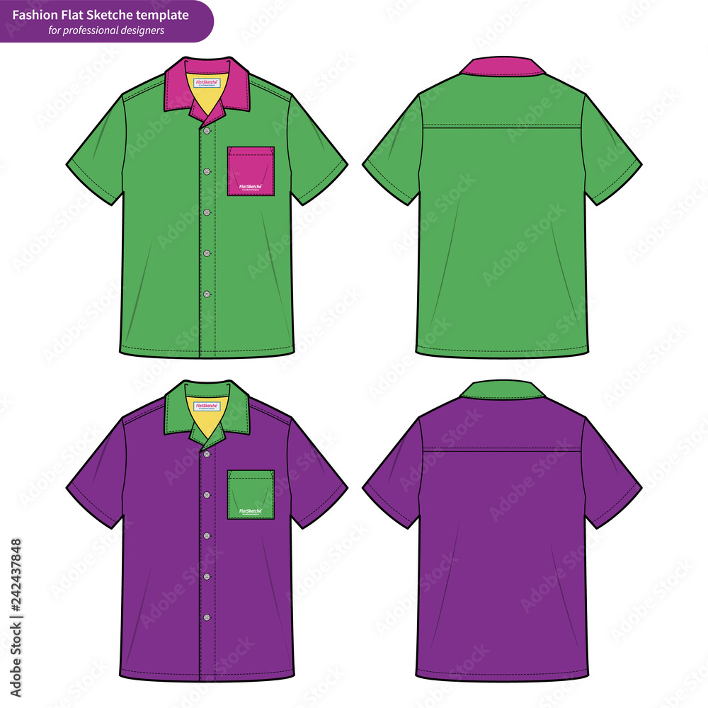 SHORT SLEEVE SHIRTS fashion flat technical drawing template Stock ...
