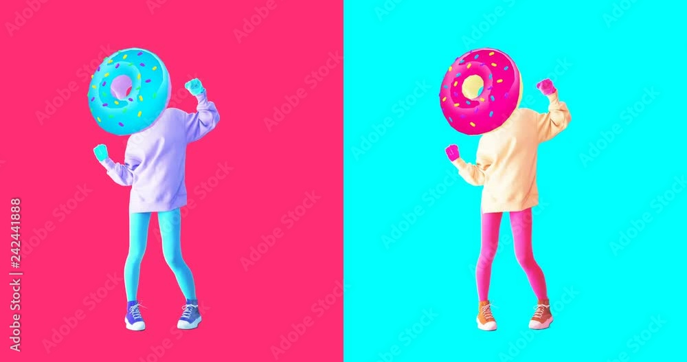 Minimal motion design. Gif set. Colorful dancing donut Girl vídeo do ...