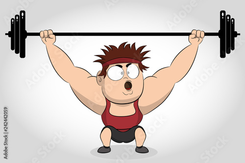 Strong Man Cartoon Lifting Weights