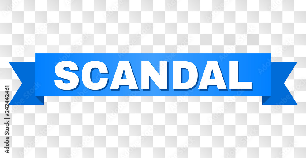 SCANDAL text on a ribbon. Designed with white title and blue tape ...