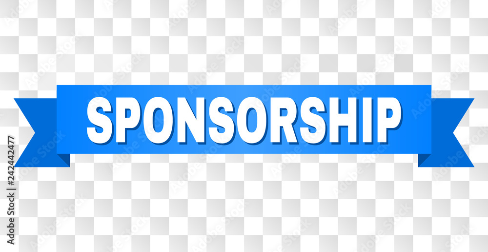 SPONSORSHIP text on a ribbon. Designed with white title and blue tape ...