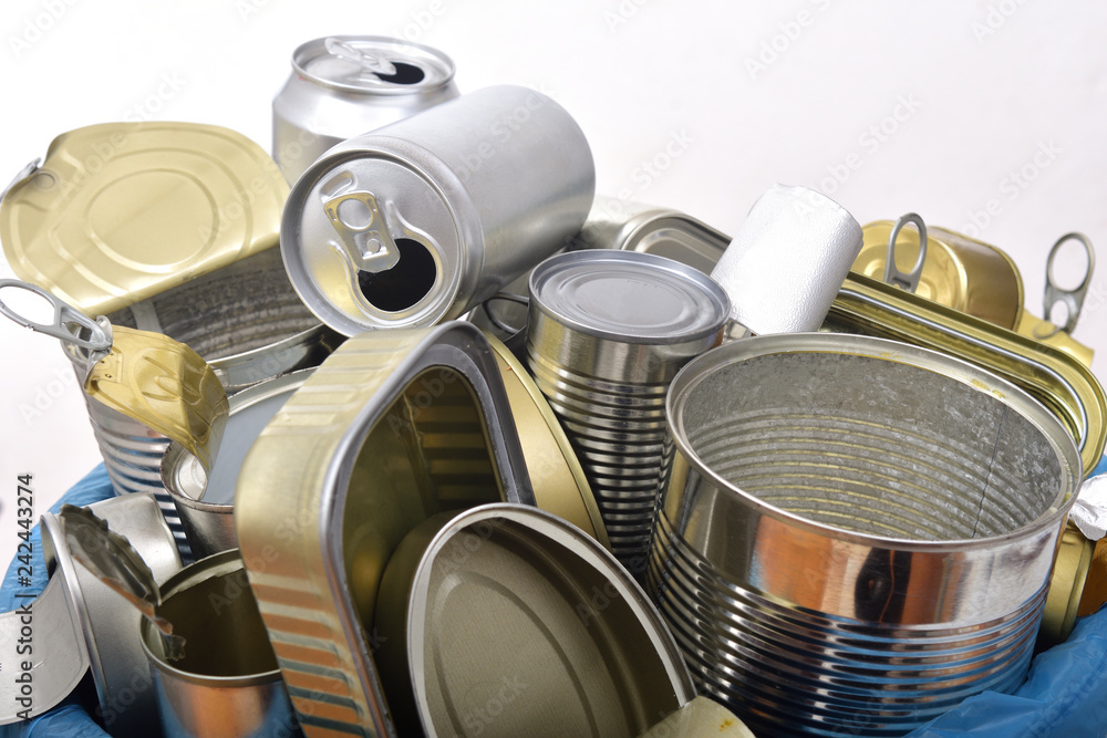 tin cans inside a garbage can Stock Photo | Adobe Stock